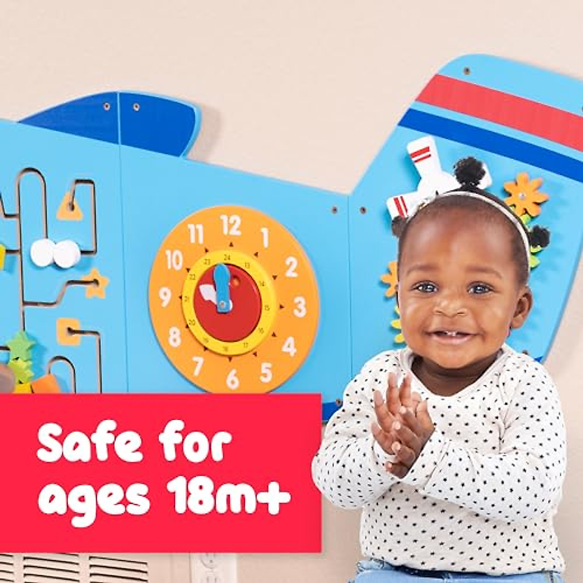 SPARK & WOW Airplane Activity Wall Panels - Ages 18m+ - Montessori Sensory Wall Toy - 6 Activities - Busy Board - Toddler Room Décor