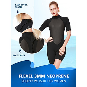 FLEXEL Shorty Wetsuit Women 3mm, Wet Suits for Mens in cold water, Neoprene Scuba Diving Suit for Surfing Swimming Snorkeling