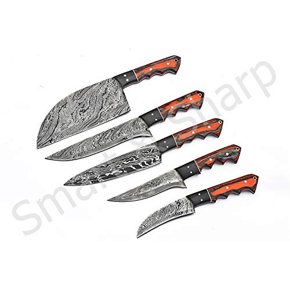 Custom Handmade Damascus Chef Knives Set/Kitchen Knives 5 Pieces Set SS-17211 (Orange and Black Color Wood)