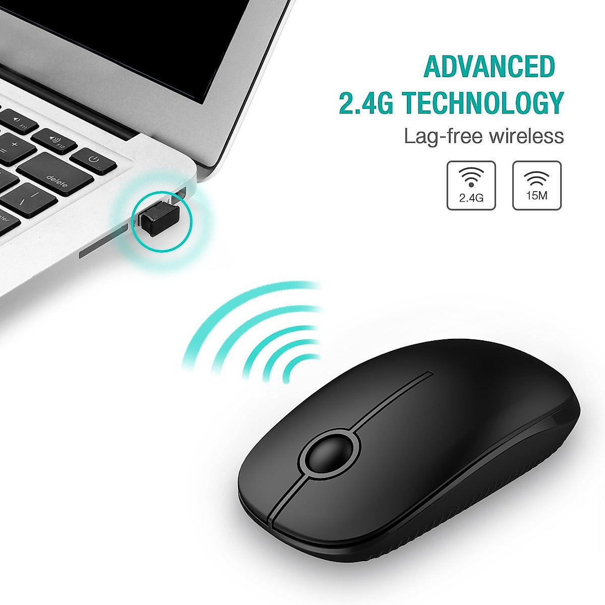 TechGarden 2.4G Slim Wireless Mouse, Silent Cordless Computer Mouse with USB Receiver, Portable Travel Mouse for Laptop Desktop PC Chromebook - Black