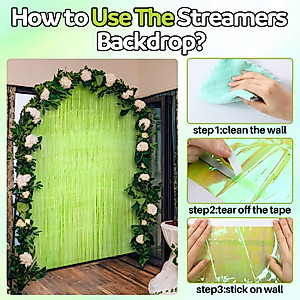 Fanfanwin Neon Green Streamers Backdrop 3.28 x 8.2 ft Lime Green Foil Fringe Curtain Metallic Tinsel Door Streamers for Birthday Bachelorette Christmas, New Year, Disco Party, Neon Party Decorations