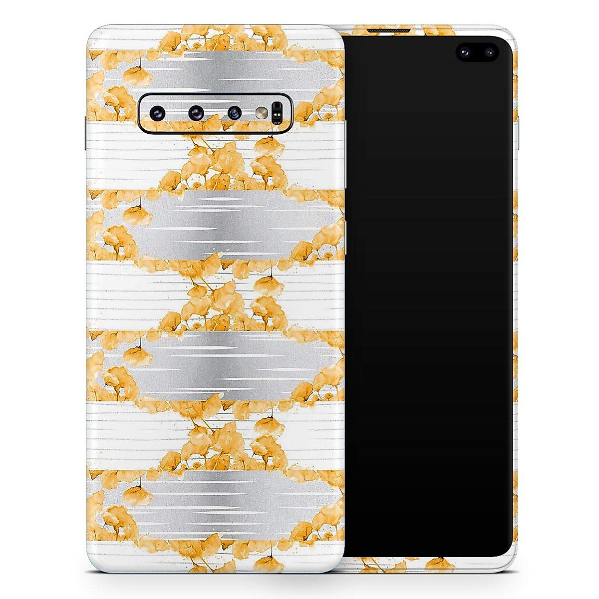 DesignSkinz Karamfila Yellow & Gray Floral V4 Protective Vinyl Decal Wrap Skin Cover Compatible with The Samsung Galaxy S20 (Screen Trim & Back Glass Skin)