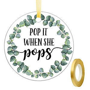 Pop It When She Pops Bottle Tags, Champagne Baby Shower Favor Tags, Set of 50 with Golden Ribbon