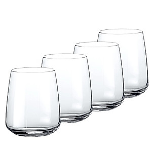 Bormioli Rocco Planeo Set Of 4, Stemless Wine Glasses, And DOF Drinking Glass, 12.25 Oz, Clear Crystal Star Glass, Dishwasher Safe, Made In Italy.