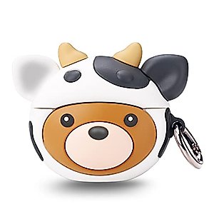 Cute Cases Made of Silicone for AirPods Pro Case | Cute AirPod Pro Case | Silicone Airpods Pro Cover with Keychain | Cute Earbud Case Apple Airpod Pro for Kids Teens Girls Boys (Bear in Cow Hat)