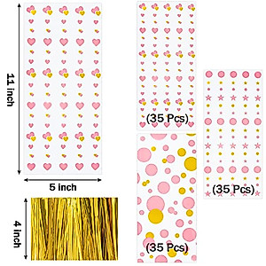 Labeol Cellophane Treat Bags 5x11 Party Favor Bags Candy Bags Goodie Bags Cookie Bags Clear Gift Bags for Valentines Day Birthday Party Wedding Baby Shower Pink Gold