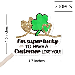 MEYFCLA I’m Super Lucky Patrick's Day Sticker,Cute Small Business Envelopes Stickers for Handmade Goods/Bags Packages ,Patrick's Theme Shop Seals 200 Labels