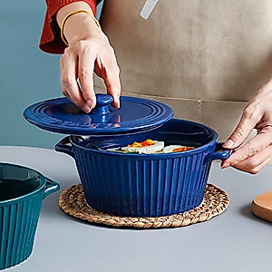 Eddie's Home ceramic round shape pot,Binaural handle,40oz-4 shine colors,for soup and steaming (Green)