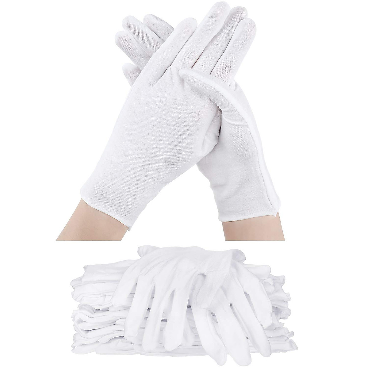 60 Pieces Glove Soft Stretchy Working Glove Costume Reusable Large Mitten for Inspection Photo Jewelry Silver Coin Archive Serving Costume, Cotton Gloves for Women Men Eczema Moisturizing Spa (White)