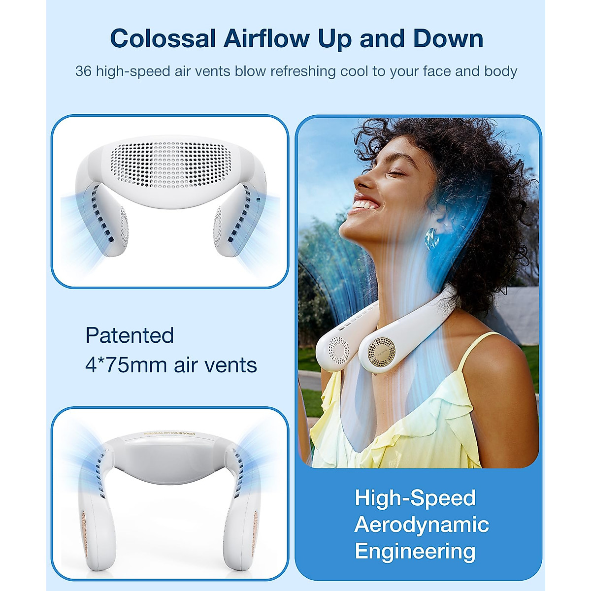 TORRAS [COOLiFY Air・2024 Upgrade Neck Air Conditioner, Ultra-Light Portable Neck Fan Rechargeable, Personal Cooling Device Neck Fans that blow cold air with 3 Modes Fan/Cooler/Heat, White