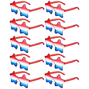 Kanayu 12 Pairs Red White and Blue Star Glasses 4th of July Rimless Sunglasses Pentagram Sunglasses for Independence Day(Red Leg)