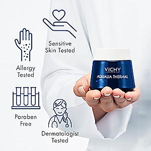 Vichy Aqualia Thermal Spa Face Night Cream and Overnight Mask with Hyaluronic Acid, Moisturizer for Face and Neck, Moisturizing Night Time Anti Wrinkle Cream, Light Scent, Paraben Free