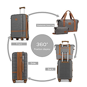 Joyway Carry On Luggage 20 Inch Expandable Suitcase with Spinner Wheel, 3 Piece Hard Shell Luggage Set with TSA Lock(Grey)