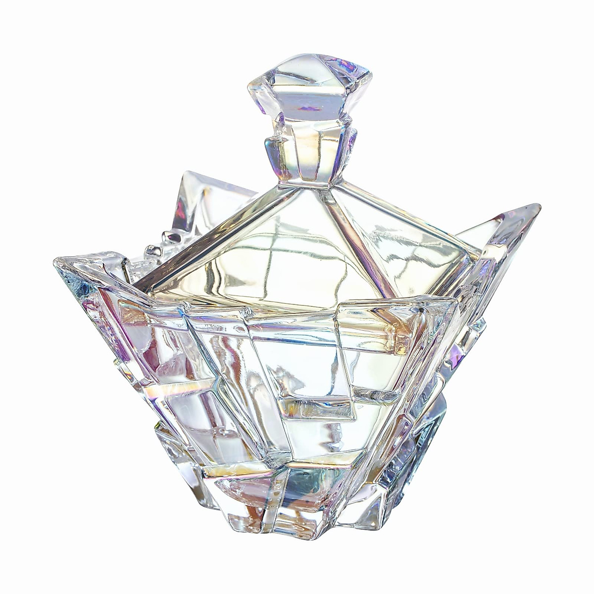 M&N HOME Glass Candy Dish with Lid, Christmas Gift, Pearl Colored Crystal Candy Dish, Decorative Candy Jar, 24 Oz. Extra Large Candy Bowl, Unique Gift, Christmas Candy