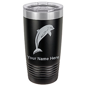 LaserGram 20oz Vacuum Insulated Tumbler Mug, Dolphin, Personalized Engraving Included (Black)