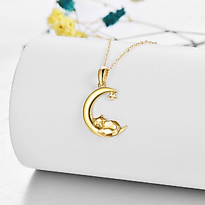 ELFRONT 14K Solid Gold Fox Necklace Pendant for Women,Simple Origami Style Moon Fox Necklace Birthday Gifts Jewelry for Women