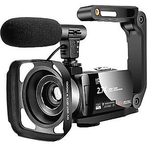 ZOLAMENTE Video Camera, Camcorder 2.7K 30FPS, 16x Digital Zoom YouTube Camera, Infrared IR Night Vision Camcorder Camera, 3.0" 270° Rotating Screen LED Vlogging Camera