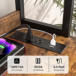 Homieasy Vertical Filing Cabinet with Lock & Charging Station, Large Drawer Wood File Cabinet with Bookshelf, Printer Stand with Open Storage Shelf, fits Letter Size for Home Office, Black and Rustic