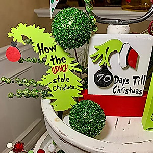 Grinch Tiered Tray Decor,Farmhouse Tiered Tray Decor, Christmas Tiered Tray Decoration,Green Christmas Tree Grinch Wooden Signs Decorations