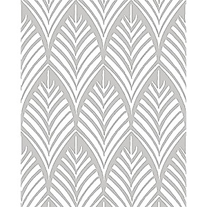 Yun-aeon Modern Silver Leaf Peel and Stick Wallpaper Contact Paper 17.7“ X 120“ Geometric Silver Boho Print Wallpaper Peel and Stick Self Adhesive Wallpaper Removable Wallpaper