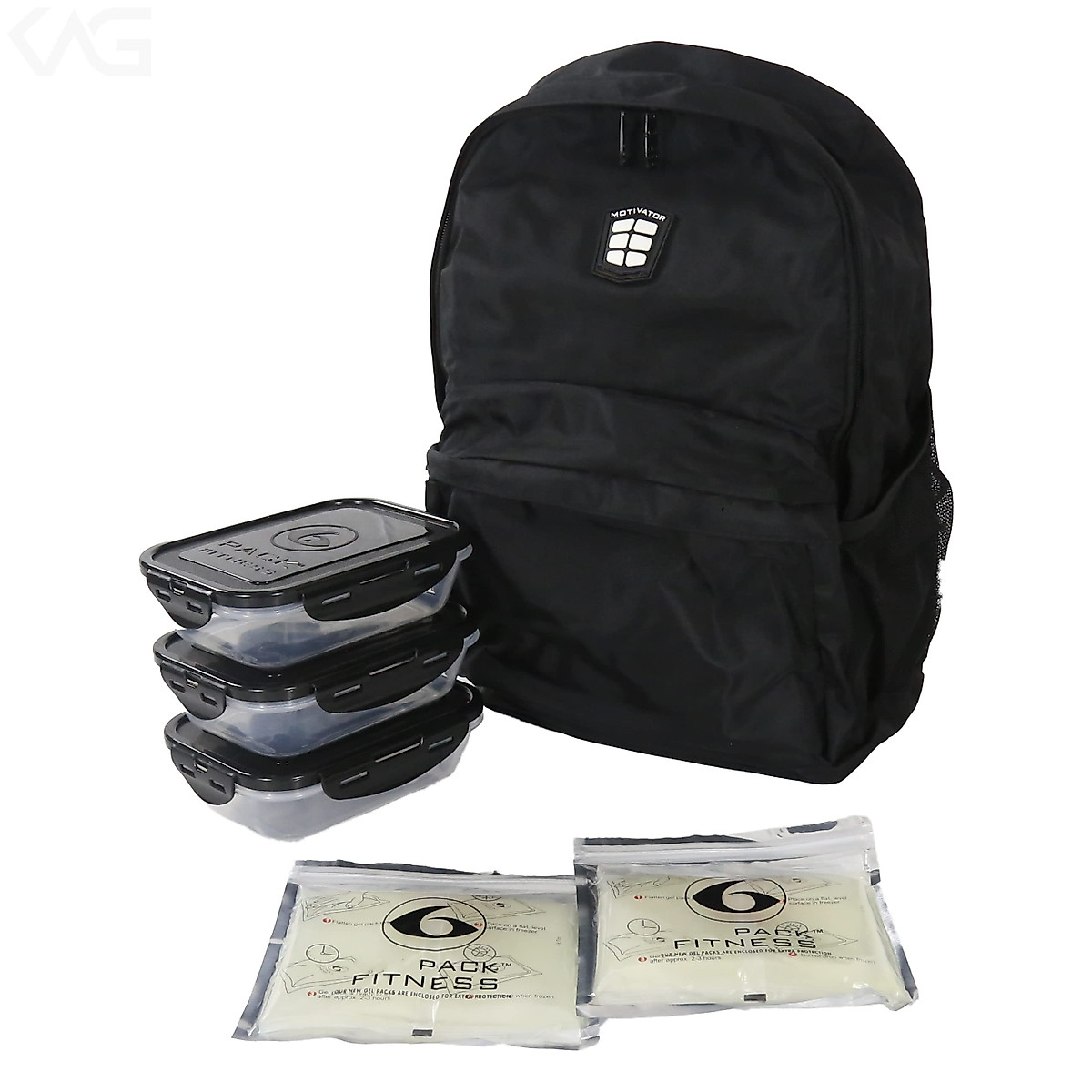 Generic 3-Piece BPA-Free Reusable Meal Prep Containers with Insulated Backpack Lunch Bag, Black/Black