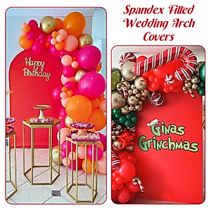 Spandex Fitted Wedding Arch Cover Set of 3 Red Arch Backdrop Cover, Round Top Chiara Backdrop Stand Covers for Wedding Birthday Party Baby Shower Banquet Arch Decoration (Red, 5FT,6FT,6.6FT)