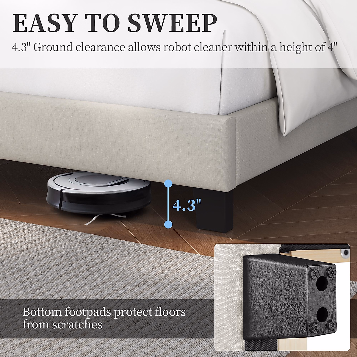 Yaheetech King Bed Frame Upholstered Platform Bed with Fabric Headboard, Wing Edge Design/Non-Slip and Noise-Free/Wooden Slats Support/No Box Spring Needed/Easy Assembly, Beige King Bed