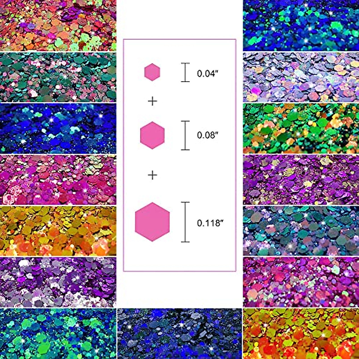 Nail Glitter SUPGIFT 15 Colors 130g Holographic Chunky Cosmetic Chameleon Sequins for Makeup Hair Body Art Slime Craft Resin with Brush 5 Spoons