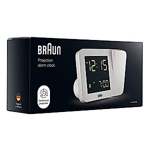 Braun Digital Projection Alarm Clock with 4 Backlight Options, Negative LCD Display, Quick Set, Beep Alarm in White, Model BC15W