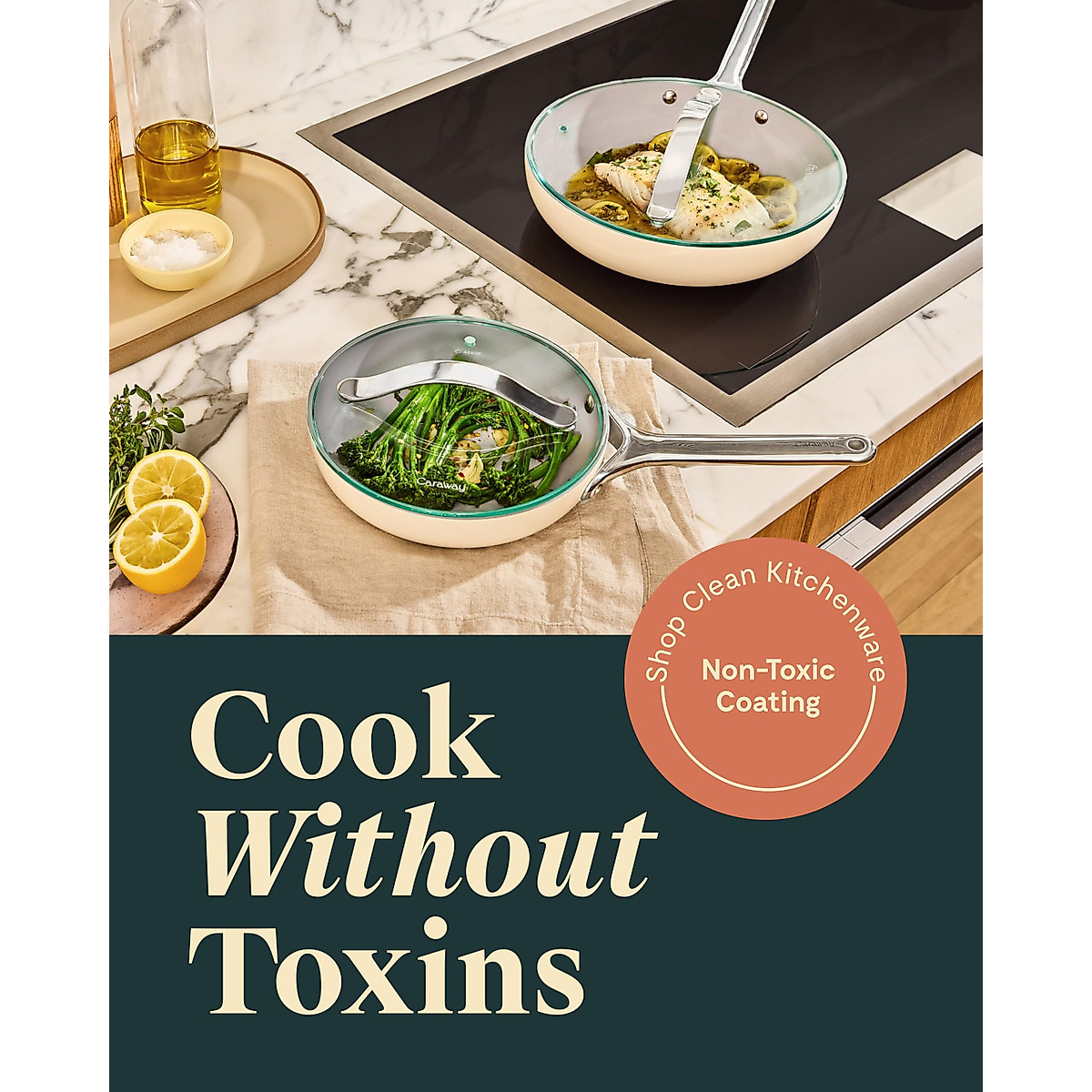 Caraway Nonstick Ceramic Frying Pan With Glass Lid (2.7 qt, 10.5") - Non Toxic, PTFE & PFOA Free - Oven Safe & Compatible with All Stovetops (Gas, Electric & Induction) - Sage