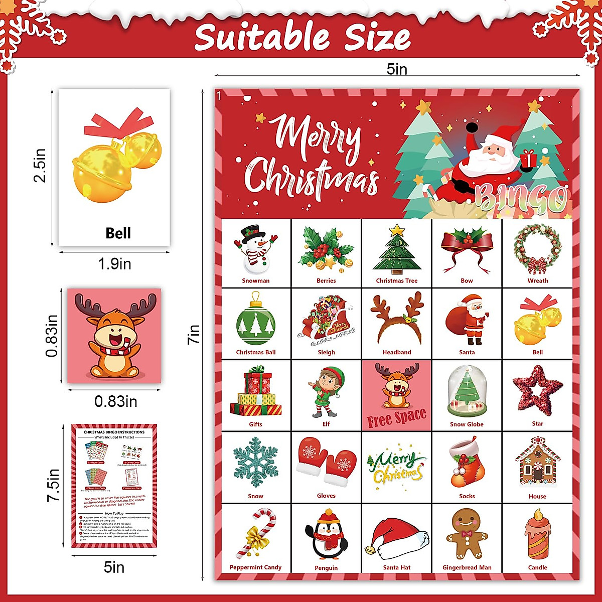 VESPRO 46PCS Christmas Bingo Game Cards for 30 Players Christmas Party Games for Kids Party Classroom Activities