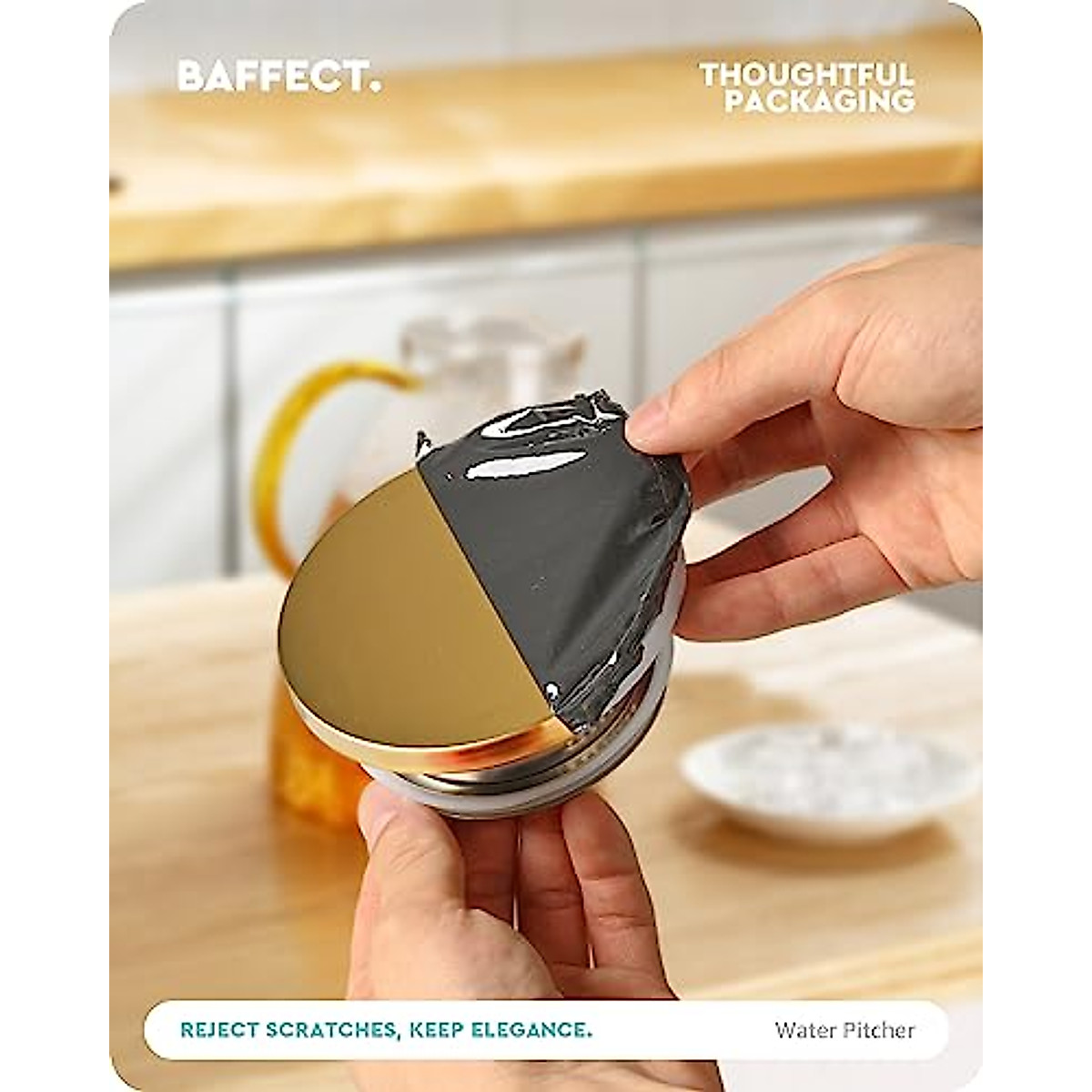 Baffect Water Pitcher, High Borosilicate Glass Jug with Stainless Steel Lid, Leakproof Fridge Door Carafe for Hot or Cold Beverage (1.8 L/63 oz.)