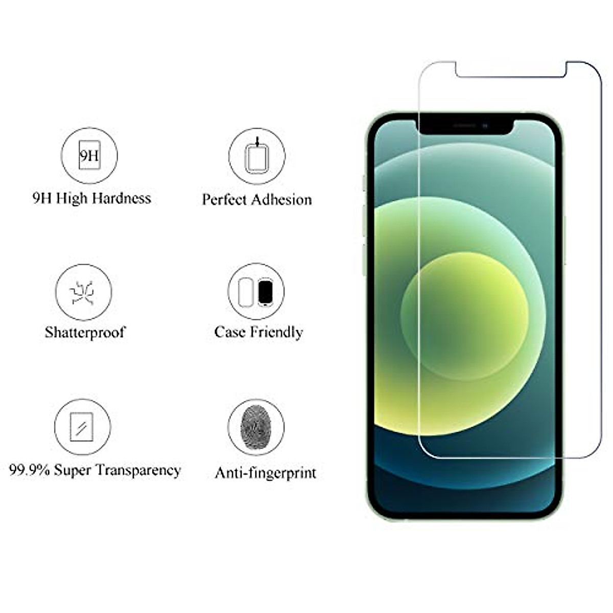 Ailun 2 Pack Screen Protector Compatible for iPhone 12[6.1 inch] + 2 Pack Camera Lens Protector,Tempered Glass Film,[9H Hardness] - HD