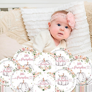 96PCS Pumpkin Baby Shower Party Tableware Set Floral Pink and Gold Girl Little Pumpkin baby Shower Party Supplies Disposable Dinnerware Plates Napkins Forks Serves 24 Guests