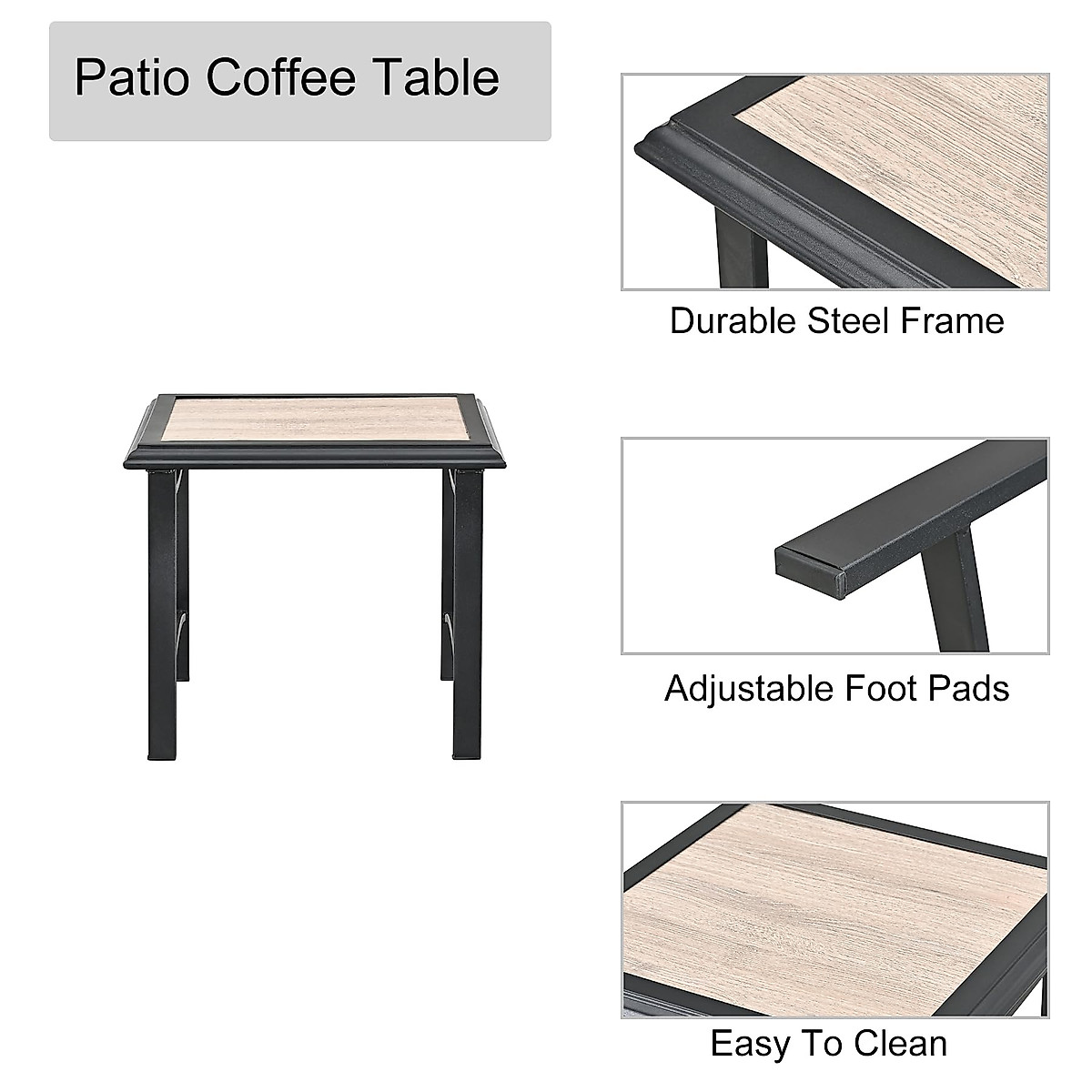 LOKATSE HOME 3 PCS Patio Bistro Furniture Outdoor Wicker Rocking Chairs Sets Armchairs with Cushion and Metal Coffee Table for Backyard Deck Lawn Garden, Khaki