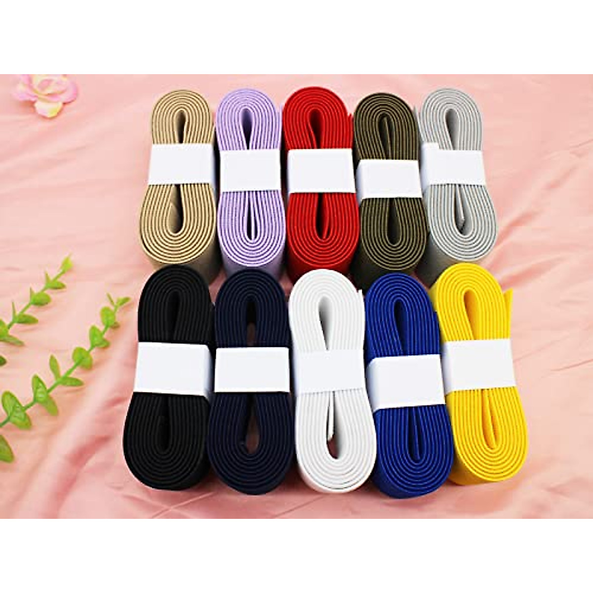 JESEP 2 inch 20 Yards Knit Elastic Band Mixed Double-Side Twill Woven Elastic Heavy Stretch Elastic Spool for Sewing Pants Waistband, Wigs, Skirts, Craft DIY Projects (Mixed 20 Yards)