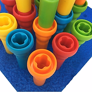 VIPAMZ Peg Board Set Toys-Montessori Occupational Therapy Fine Motor Skills Toy, Suitable for Toddlers and Preschoolers Over 3+ Year Old. 25 Tall-Stacker Pegs Rubber 8" Pegboard