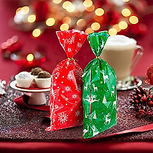 Yixiang 200 PCS Christmas Cellophane Goody Bags Assortment for Holiday Treats, Christmas Party Favors, Cello Candy Bags, Christmas Gifts, Party Supplies, Christmas Goodie Bags