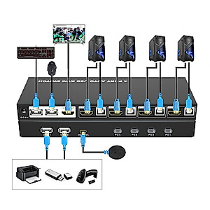 MT-VIKI 4 Port KVM Switch Hotkey HDMI w/ 4 USB Cables & 4 HDMI Cables 4K 30Hz w/ 2 USB Hubs for U Disk and Printer