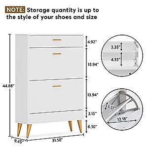 Tribesigns Shoe Cabinet, 16 Pair Shoe Rack Storage Organizer with 2 Flip Drawers, White Entryway Shoe Storage Cabinet for Heels, Boots, Slippers (White)