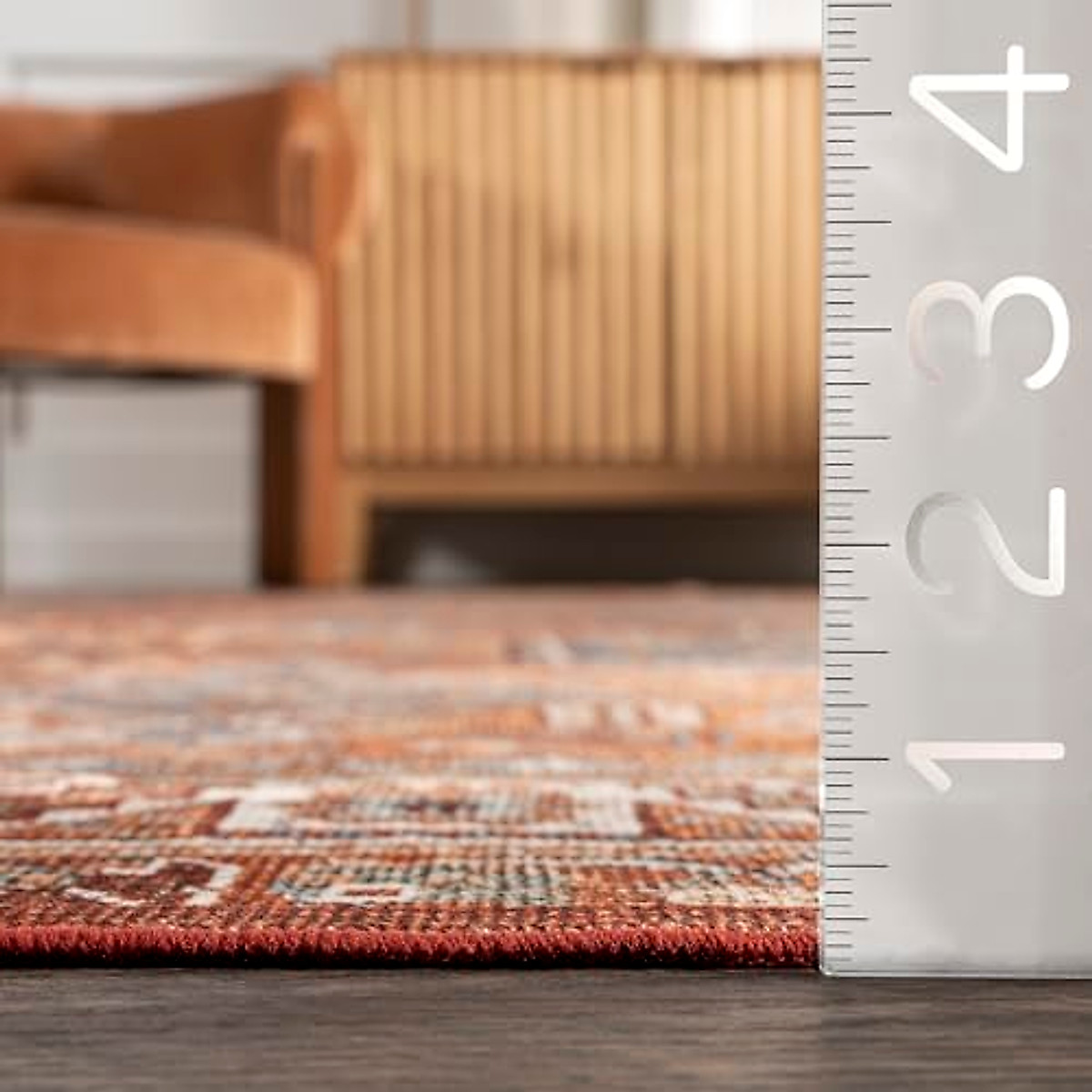 nuLOOM 5' x 8' SpinClean Machine Washable Stain-Resistant Area Rug Low Profile for Living Room, Bedroom, and Dining Room, Ashen Rust