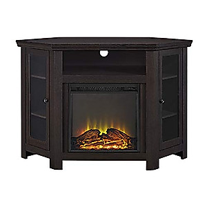 Walker Edison Alcott Classic Glass Door Fireplace Corner Entertainment Center TV Stand for TVs up to 55 Inches, 48 Inch, Espresso