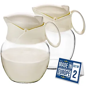 Crystalia Creamer Pitcher with Handle and Lid, Small Glass Body and BPA-Free Plastic Lid, Mullti Purpose Pourer, 7 Ounces