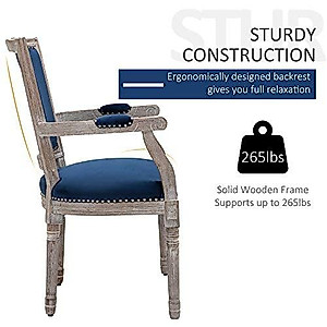 HOMCOM Vintage Dining Chair with High Back, Thick Sponge Padded Seat and Section Armrest with Wood Frame, Blue