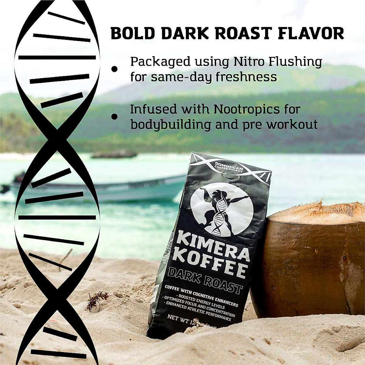 Kimera Koffee Dark Roast - Organic Ground Coffee Infused with Essential Brain Vitamins Ground (12oz)