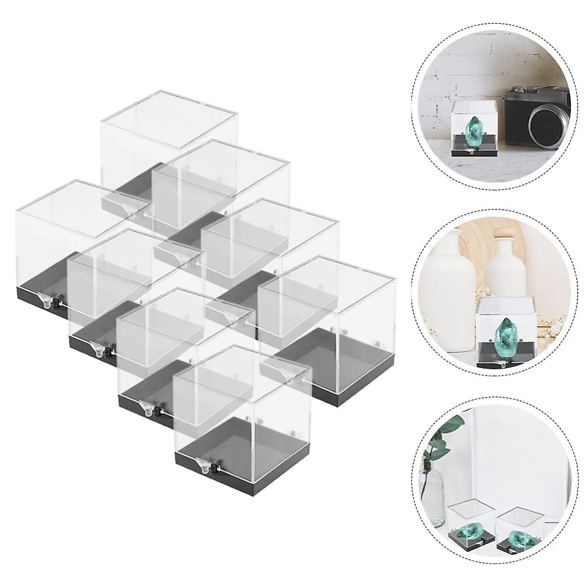 NOLITOY Home Decor 8pcs Natural Rough Mineral Specimen Display Case Holder Square Transparent Plastic Box Sample Display Box Jewelry Storage Container for Home Plastic Storage Bins
