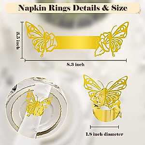 Honitra 100 Rose & Butterfly Napkin Rings, Gold Napkin Rings for Table Decor, Napkin Rings Set of 100 for Luxury Banquet Style, Reusable Paper Napkin Rings for Wedding, Birthday, Anniversary