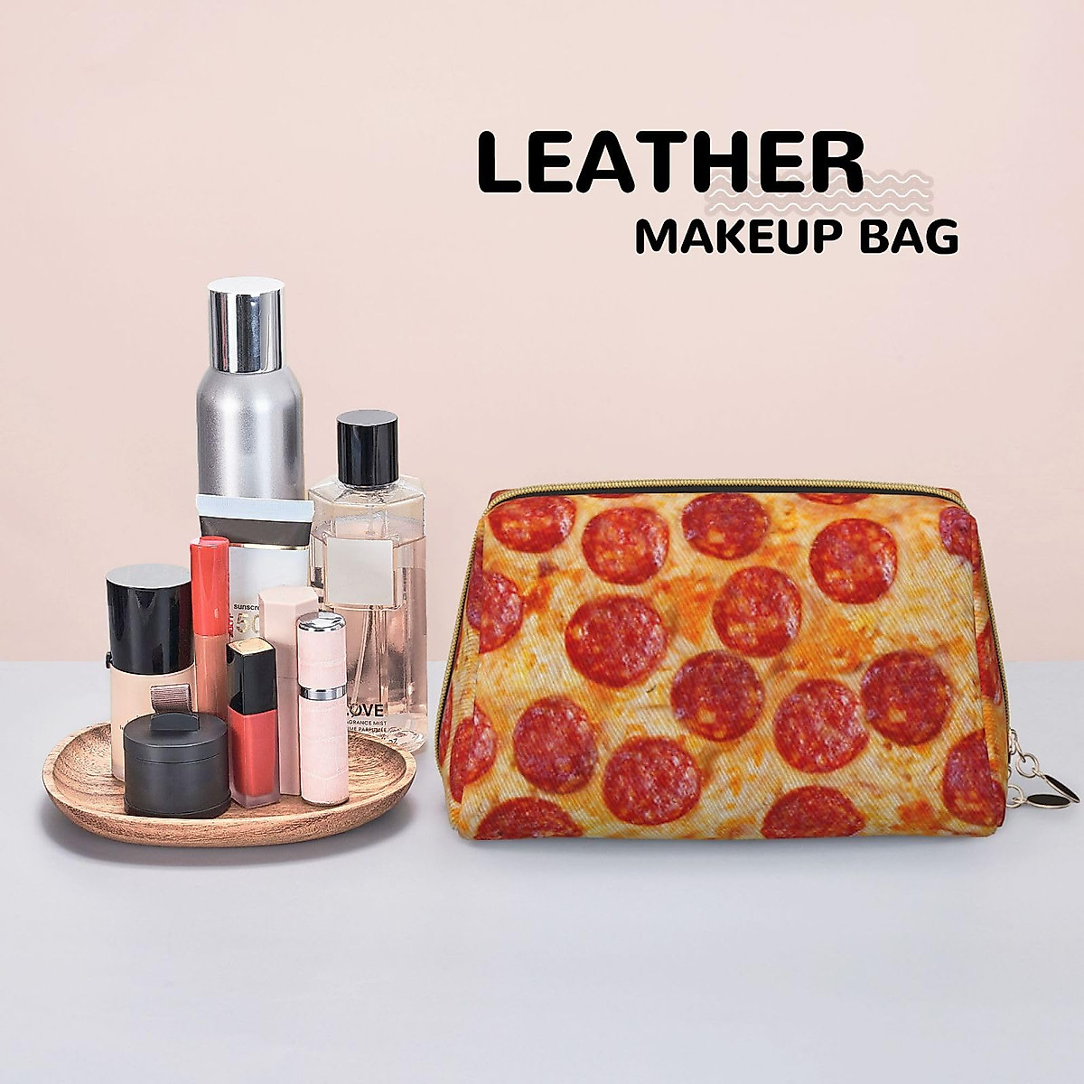 Womens Cosmetic Bag Compatible With Pizza Pepperoni Pattern, Makeup Bag Pouch, Luxury Portable Coin Purse Travel Bags Case, Lightweight Pencil Pen Organizer, Water Resistant Bag with Zipper
