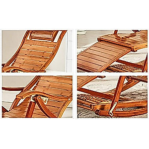 Lounge Chair, Zero Chair,Lounge Chairs,Wooden Folding Rocking Chair Balcony Bamboo Adjustable Back Chair with Headrest and Foot Massage Outdoor Sun Loungers Old Man Siesta Chair