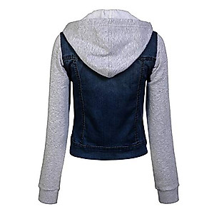 Design by Olivia Women's Classic Casual Hooded Denim Jacket Dark Denim 2XL